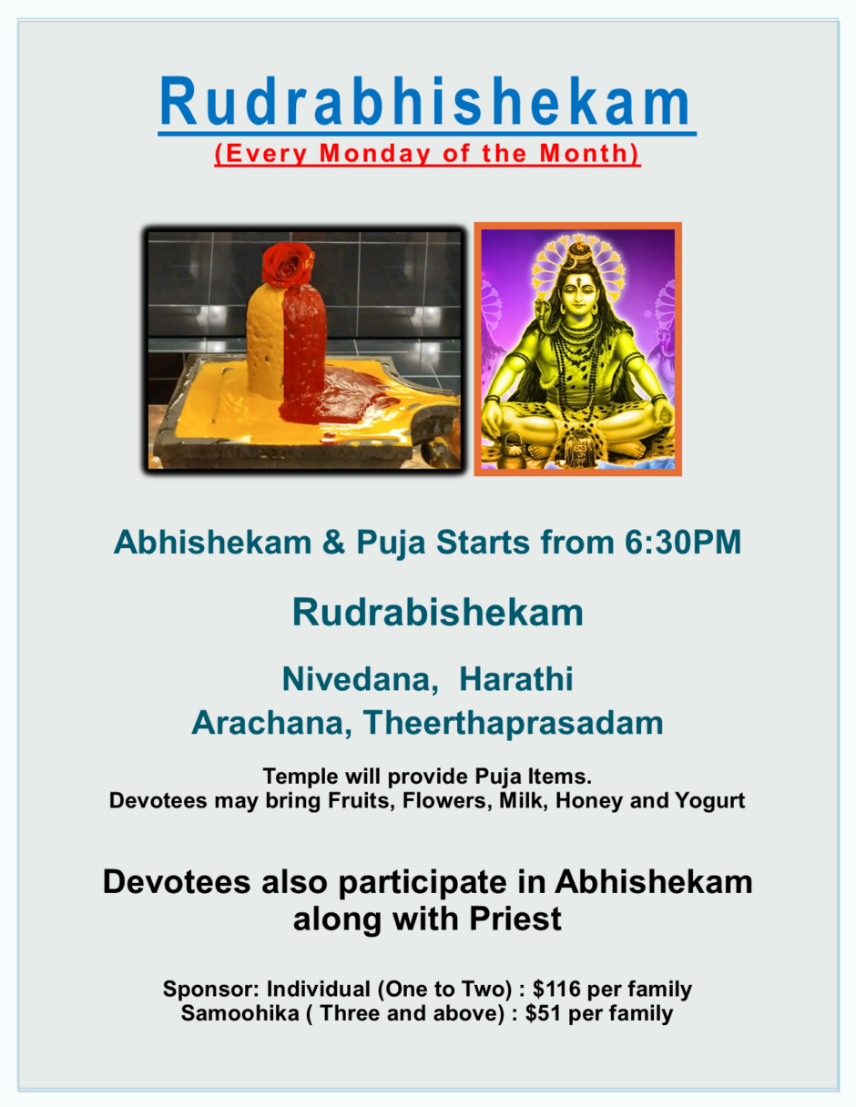 Rudrabhishekam on Every Monday – Sri Venkateswara (Balaji) Temple