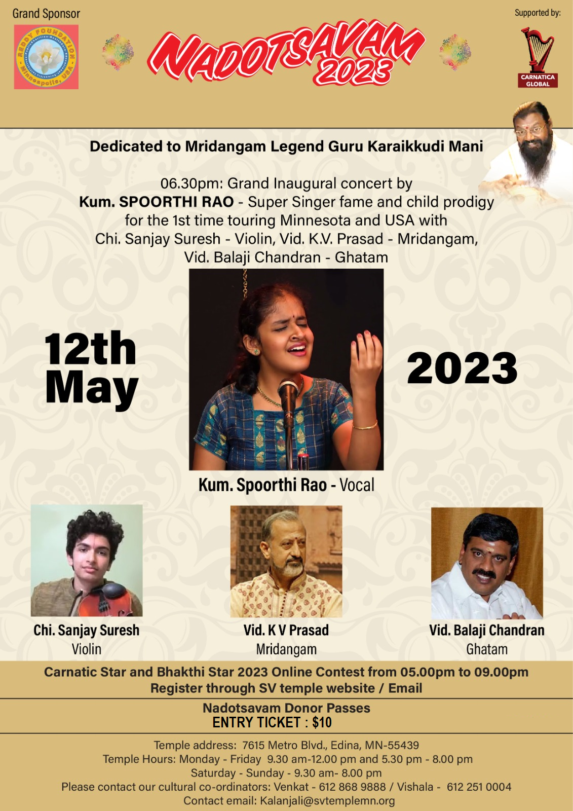 Nadotsavam May 12th 2023 – Spoorthi Rao Concert – Sri Venkateswara ...